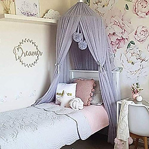 OldPAPA Bed Canopy for girls - Princess Bed Canopy Mosquito Net Nursery Play Room Decor Dome Premium Yarn Netting Curtains Baby Game Dream Castle, Grey