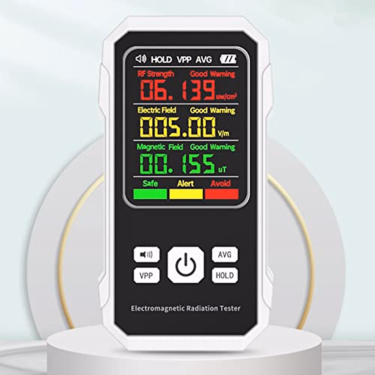 Handheld Radiation Detector, Digital Geiger Counter Dosimeter RF Radiation Monitor Electromagnetic Radiation Tester with Battery Handheld Radiation Meter for Home, Office, Factory (White)