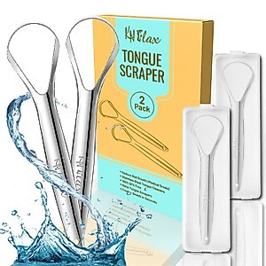 KN FLAX Tongue Scraper [2 pack] [Medical Grade] Reduce Bad Breath Maintains Oral Care 100% BPA Free Metal Tongue Scraper, Tongue Cleaner for Adults and Kids, Easy to Use with Non-Synthetic Handle