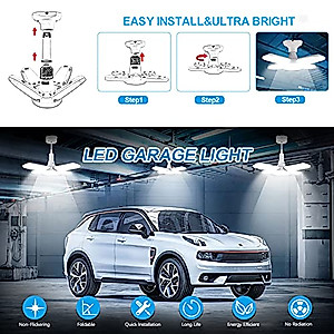 GoolRC 4 Pack LED Garage Lights, 48W 6000LM 6500K E27/B22 LED Garage Ceiling Lights with 4 Adjustable Panels for Garages, Workshop,Indoor, Outdoor