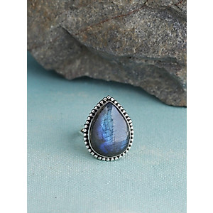 YoTreasure Natural Labradorite Statement Ring 925 Sterling Silver Gemstone Jewelry