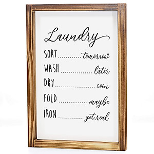 Laundry Time Sign - Laundry Room Wall Decor - Laundry Sign, Modern Farmhouse Decor, Laundry Room Rules Sign, Laundry Room Decor with Solid Wood Frame - 11 x 16 Inches
