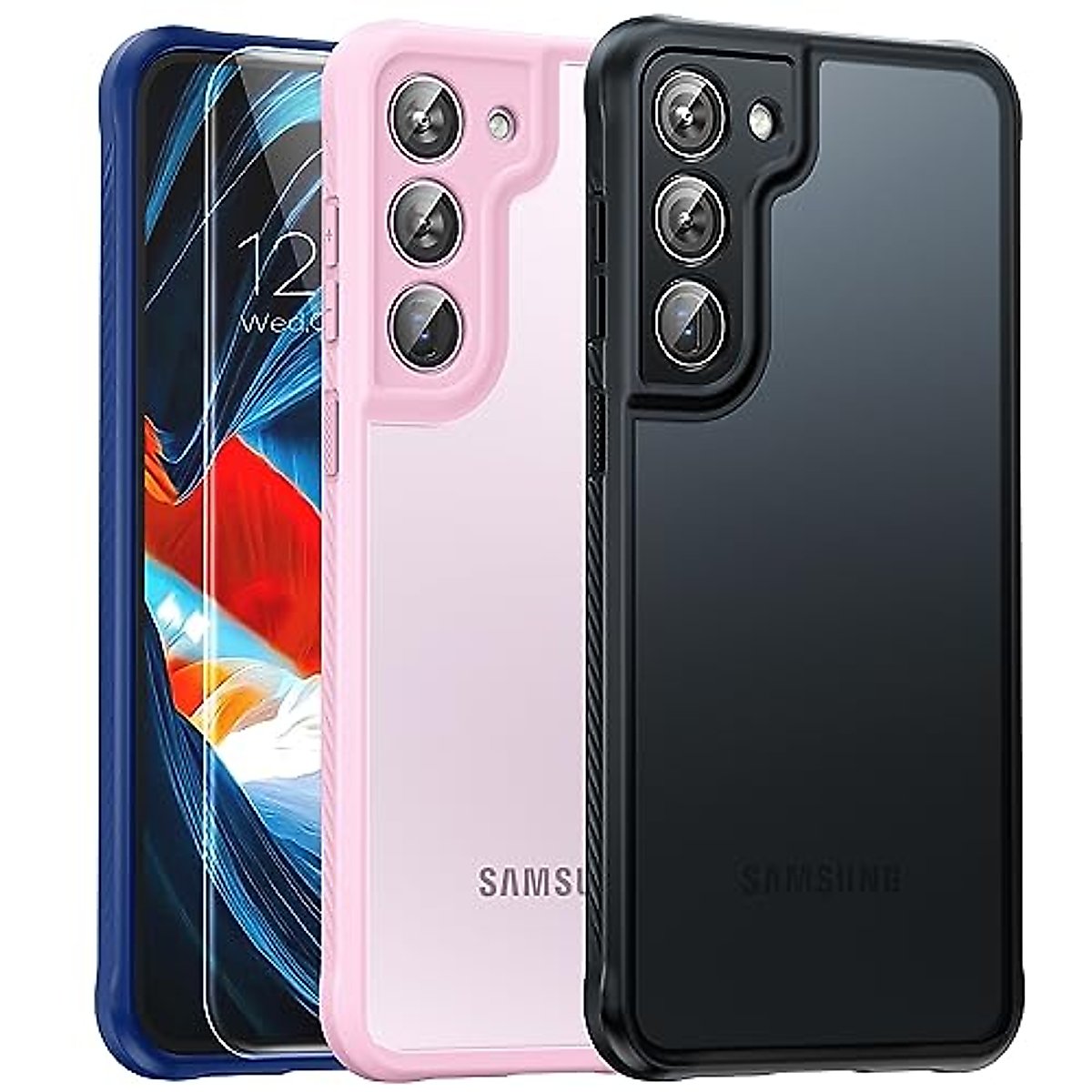 TOCOL for Samsung Galaxy S23 Case, with 2 Pack Screen Protector [Upgraded Full Camera Protection] [Military Grade Drop Tested] Translucent Matte Hard Back, Non-Slip Case for S23 6.1'', Frosted Black