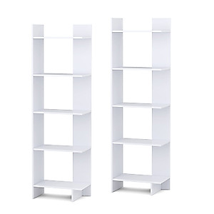 Tangkula 5-Shelf Bookcase, Room Divider and Display Shelf, Freestanding Decorative Storage Shelving, Wooden Bookshelf for Home Living Room Office Bedroom, Room Divider Bookshelf (White, 2)