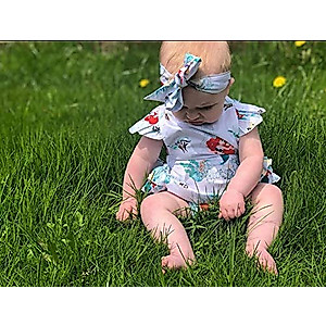 Baby Girls Rompers, Mermaid Sea World Pattern Flower Edge Bodysuit with Hairband Outfits Clothes（White，6-12M