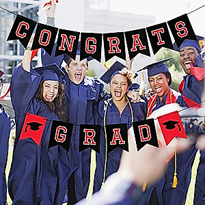 Congrats Grad Banner Red and Black, Graduation Decorations 2022 Red and Black, Congratulations Graduate Banner for High School College 2022 Graduation Party Decorations Supplies