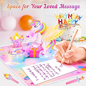 FITMITE Birthday Card with Light&Music,Unicorn 3D Pop up Greeting Cards with Blowable Candle Birthday Gifts for Women Girls Daughter Sister Kids-With 0-9 DIY Number