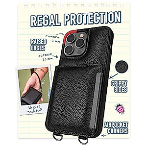 Smartish iPhone 14 Pro Max Crossbody Wallet Case - Dancing Queen [Purse/Clutch with Detachable Strap & Wristlet] Protective Cover with Credit Card Holder - Stiletto Black - Gunmetal