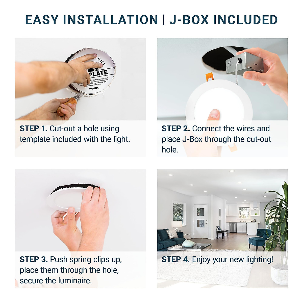 PARMIDA (6 Pack) 6 Inch Ultra-Thin LED Recessed Ceiling Light with Junction Box, 12W, Dimmable Canless Wafer Slim Panel Downlight, IC Rated, ETL-Listed - 5000K