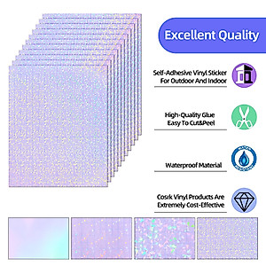 36 Sheets Holographic Sticker Paper, Transparent Holographic Vinyl Laminate Film, Clear Overlay Lamination Sticker Paper Self Adhesive Waterproof - Gem, Dot, Colorful, Star Patterns/8.5x11 inch