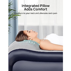 Evajoy Queen Air Mattress with Built-in Pump, Inflatable Air Mattress with Integrated Pillow, Fast Inflation/Deflation, Airbed with Thickened PVC Build, Waterproof Flocking, for Home, Camping, Guests