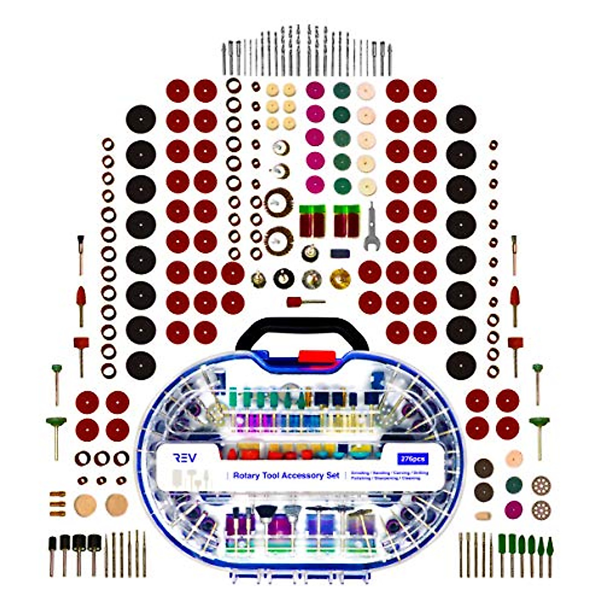 REV Rotary Tool Accessories Kit 276pcs Universal Fitment For Easy Grinding Sanding Carving Drilling Polishing Cutting Sharpening Cleaning Set DIY
