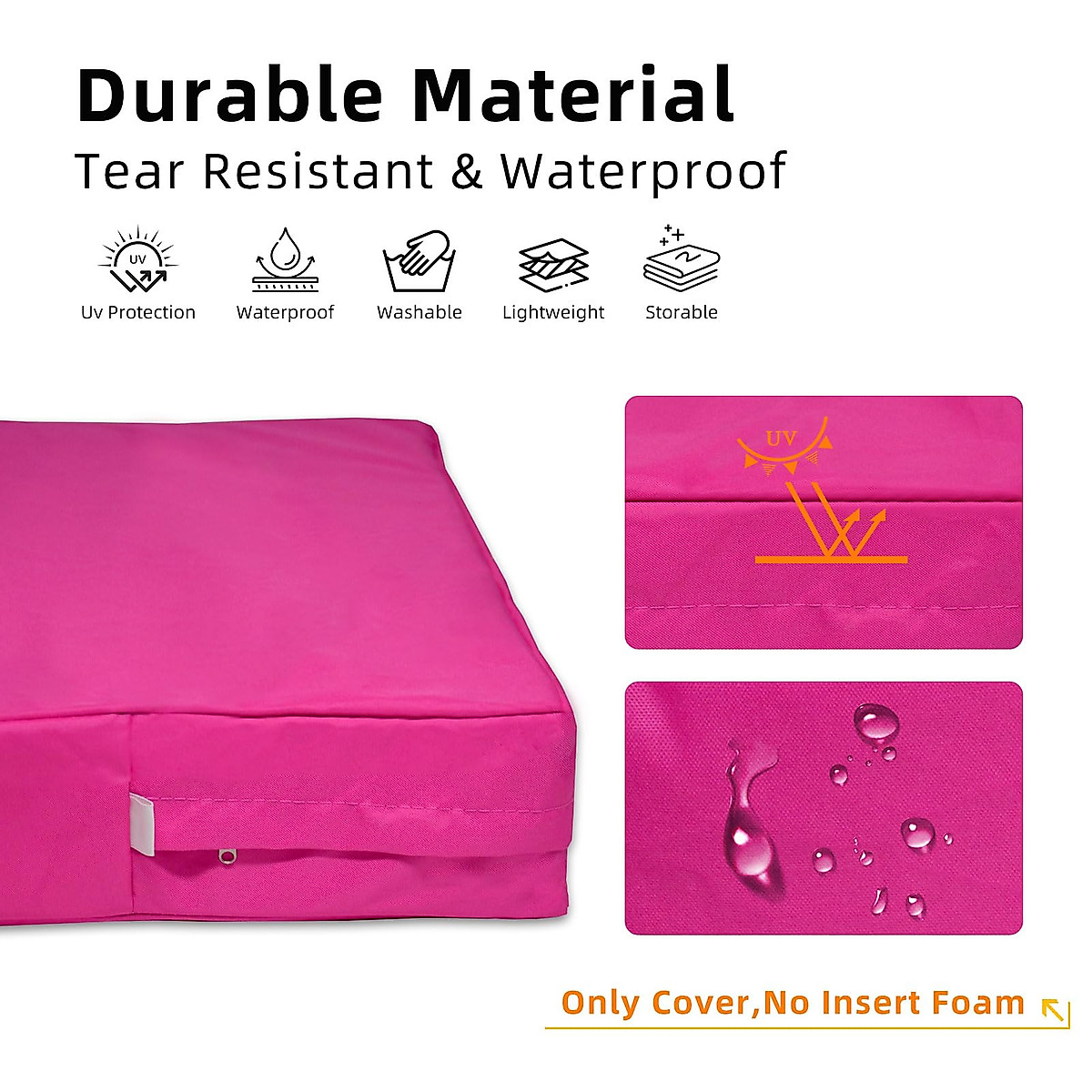 Joramoy Patio Cushion Covers 24×24×4 in - Waterproof Outdoor Seat Cushion Slipcovers Replacement Set of 2, Outdoor Chair Couch Cushion Covers for Patio Furniture with Zipper, Covers Only, Pink