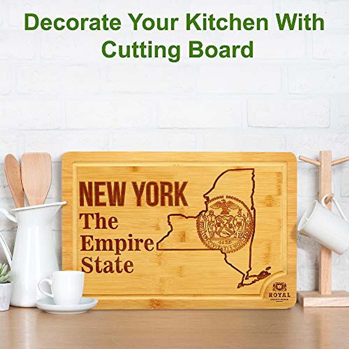 Bamboo State Cutting Board for Kitchen – New York Cheese Board, Charcuterie Platter & Serving Tray, (15" x 10")