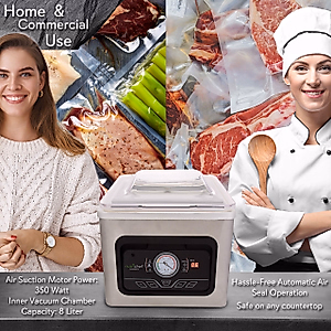 NutriChef Vacuum Sealer Machine - 350W Commercial 8L Chamber Type Automatic Food Sealer System - Air Seal Machine Meat Packing Sealing Storage Preservation Sous Vide, Vac Roll Bags