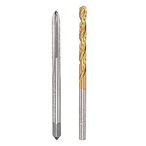 uxcell M3 x 0.5 Straight Flute Thread Tap and 3mm Twist Drill Bit Set, Metric Titanium Plated 6542 High Speed Steel Drilling Bit Machine Threading Tap
