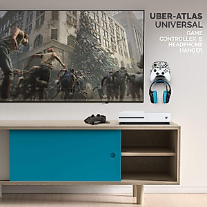 The UberAtlas Dual Game Controller & Headphone Stand Wall Mount Holder for Xbox ONE, Series X, PS5, PS4, PS3, Switch, STEELSERIES Gamepad & More, Stay Organized No Screws, by Brainwavz
