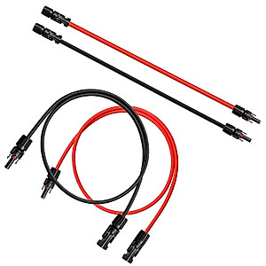 WBGADAM 12AWG Solar Panel Extension Cable 10FT/3M 4mm² with Female and Male Connector Solar Panel Cable for Solar Panels (10 Feet Red + 10 Feet Black)