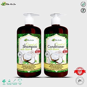 Vita A to Zee Coconut Oil Shampoo & Conditioner with Biotin, Aloe Vera (2 x 16.9 Fl Oz) – Hair Regrowth Shampoo Conditioner for Dry, Frizzy & Coarse Hair - Hydrating & Flyaway Taming Hair & Scalp Care