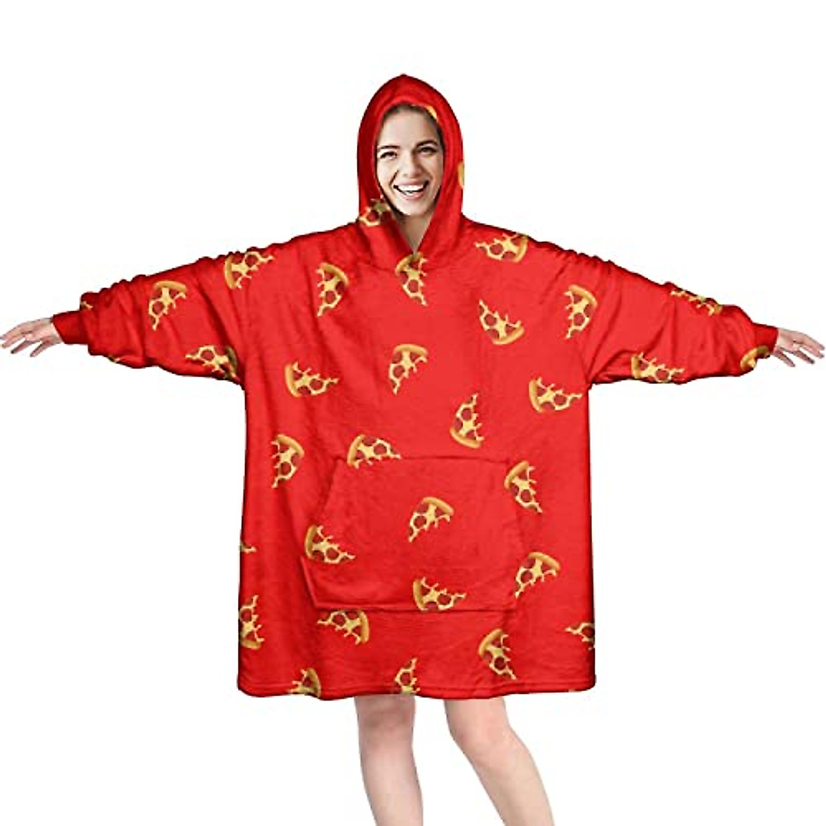 Wearable Adult Pizza Blanket Hoodie - Flannel Oodie Blanket Hoodie with Pockets - Oversized Sweatshirt Hoodie - Sherpa Giant Hoodie Blankets for Unisex