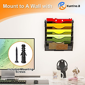 5 Pockets Wall File Organizer Hanging File Organizer Wall Mount Mail Organizer Magazine Rack, Mesh Hanging Wall File Holder Wall Organizer for Office Home