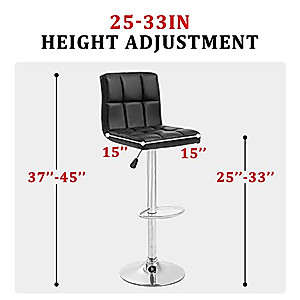 OffiClever Modern Bar Stool Set of 2 Counter Height Barstools Heigh Adjustable Swivel Bar Stool PU Leather Bar Chairs Home Kitchen Stools Hydraulic Dining Room Chairs, Black