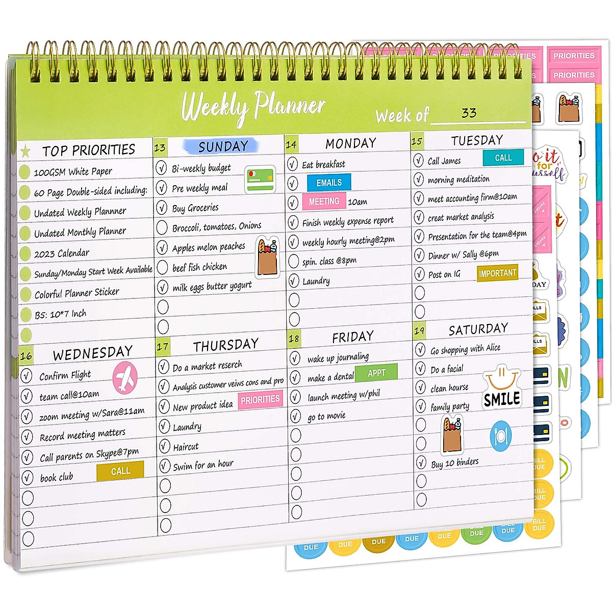 Weekly To Do List Notepad, Undated Weekly Desk Planner & Monthly Calendar, 60 Sheets 7 X 10" Task CheckList Notebook For Work Office Home, Sunday Start, Green