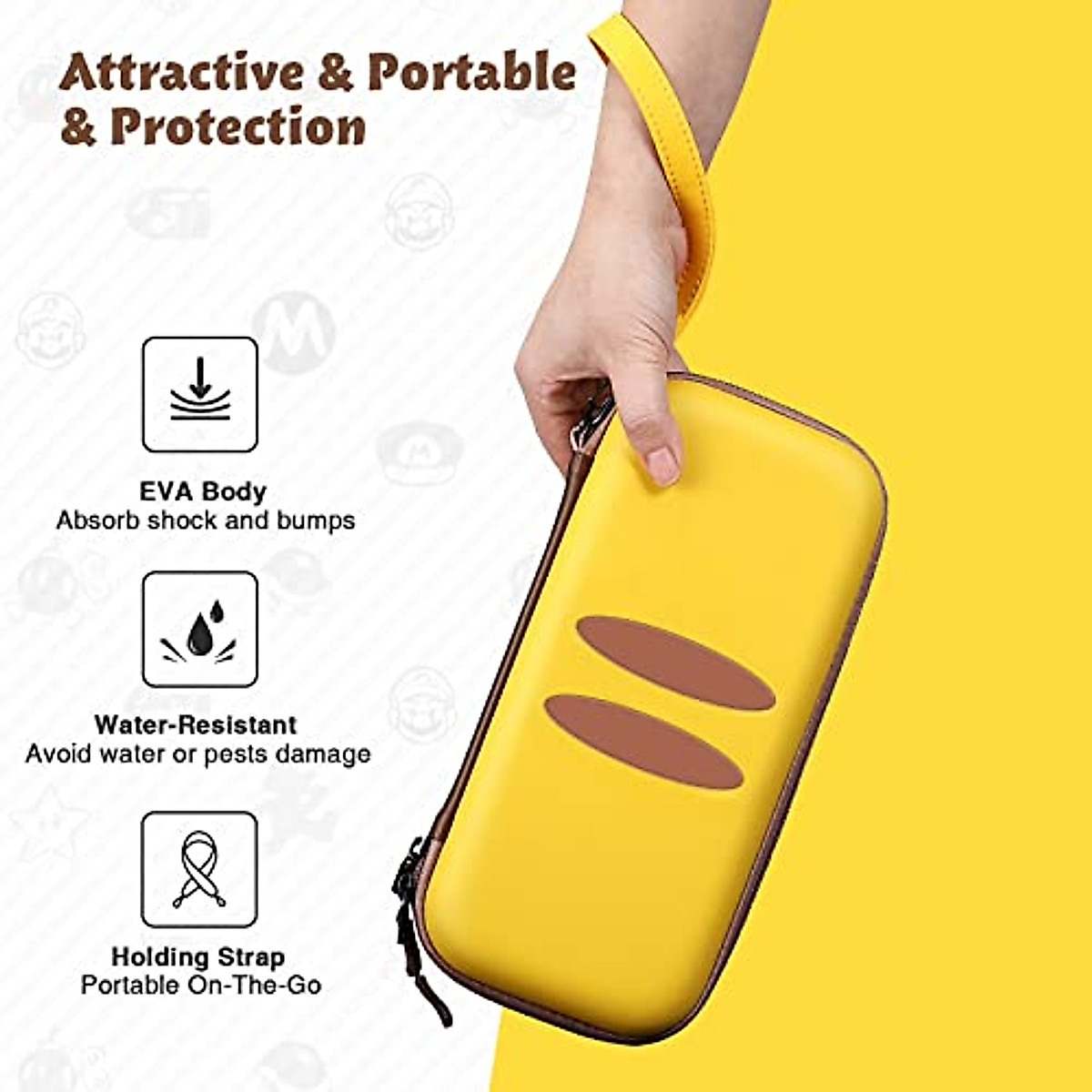 KENOBEE Carry Case for Nintendo Switch OLED Model 2021/Switch 2017, Portable Hard Shell Shockproof Cover Storage Travel Bag with 10 Game Cartridge Holder, Inner Pocket for Console & Accessorie, Yellow