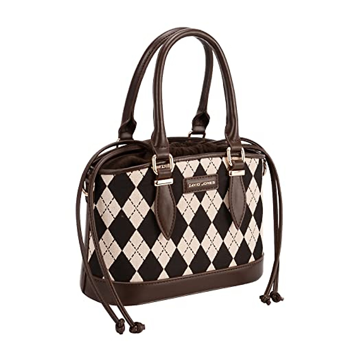DAVID JONES Women Checker Print Satchel Drawstring Closure Fashion Shoulder Tote Bag