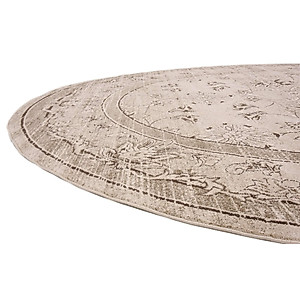 Unique Loom La Jolla Collection Botanical, Contemporary, Traditional, Rustic, Border Area Rug, 12' 2" Round, Ivory/Beige
