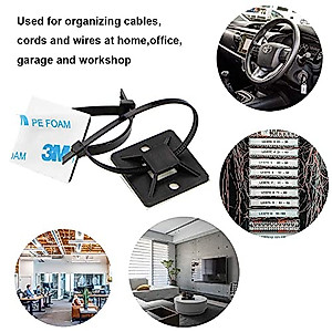Zip Tie Mount 3/4" Black Small Wire Tie Adhesive Mounting,100 Pcs for Wire Clips Cable Management Cable Tie Anchors,Durability Pro-grade UV Wire Holder organizer