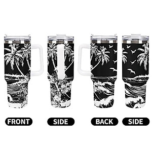 Palm Tree Black 40OZ Tumbler Stainless Steel Travel Mug Water Bottle Car Cup Tea Cups with Lid White-style