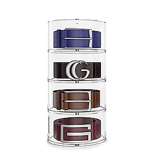 ELYPRO Premium Acrylic Belt Organizer - Sleek, Multi-Functional Storage for Belts, Jewelry, Makeup & Hair Accessories - Transparent, Rotating Drawers, Stackable & Wall-Mountable Design (XL-4)