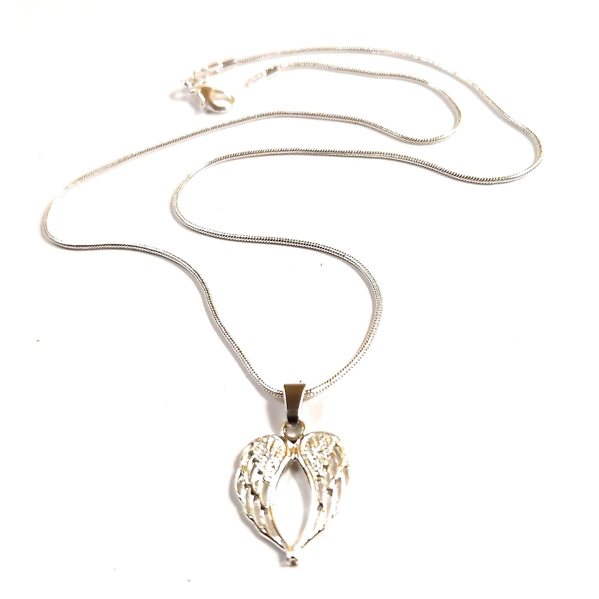 Angel Wing Heart Pendant Necklace Guardian Angel Silver Plated Snake Chain 20 Inch Gift Boxed Jewelry