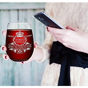 Cuptify 54th Birthday Gifts for Women 1969 Vintage Edition 17 oz Stemless Wine Glass 54 Year Old Birthday Anniversary Presents Party Decorations for Mom