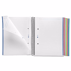 Miquelrius Medium Wirebound Notebook, 6" x 8" A5, 6-Subject, College Ruled, Black