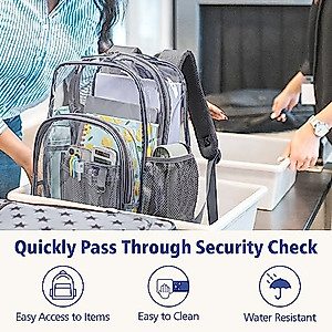 F-color Clear Backpack Heavy Duty - Large Clear Backpacks for School PVC Transparent Clear Bookbag for Work, Security, Stadium, Travel, Women, Men, Grey