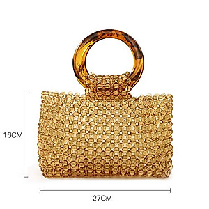YIFEI Women Colored Transparent Beaded Acrylic Handbag Evening Handmade Bags for Wedding Party (Brown)