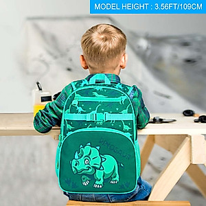 TXHVO 3pcs Dinosaur Backpack for Boys, 16" Kids Bookbag with Lunch Box, Cute Dino Backpacks for Elementary Kindergarten Preschool(Green)