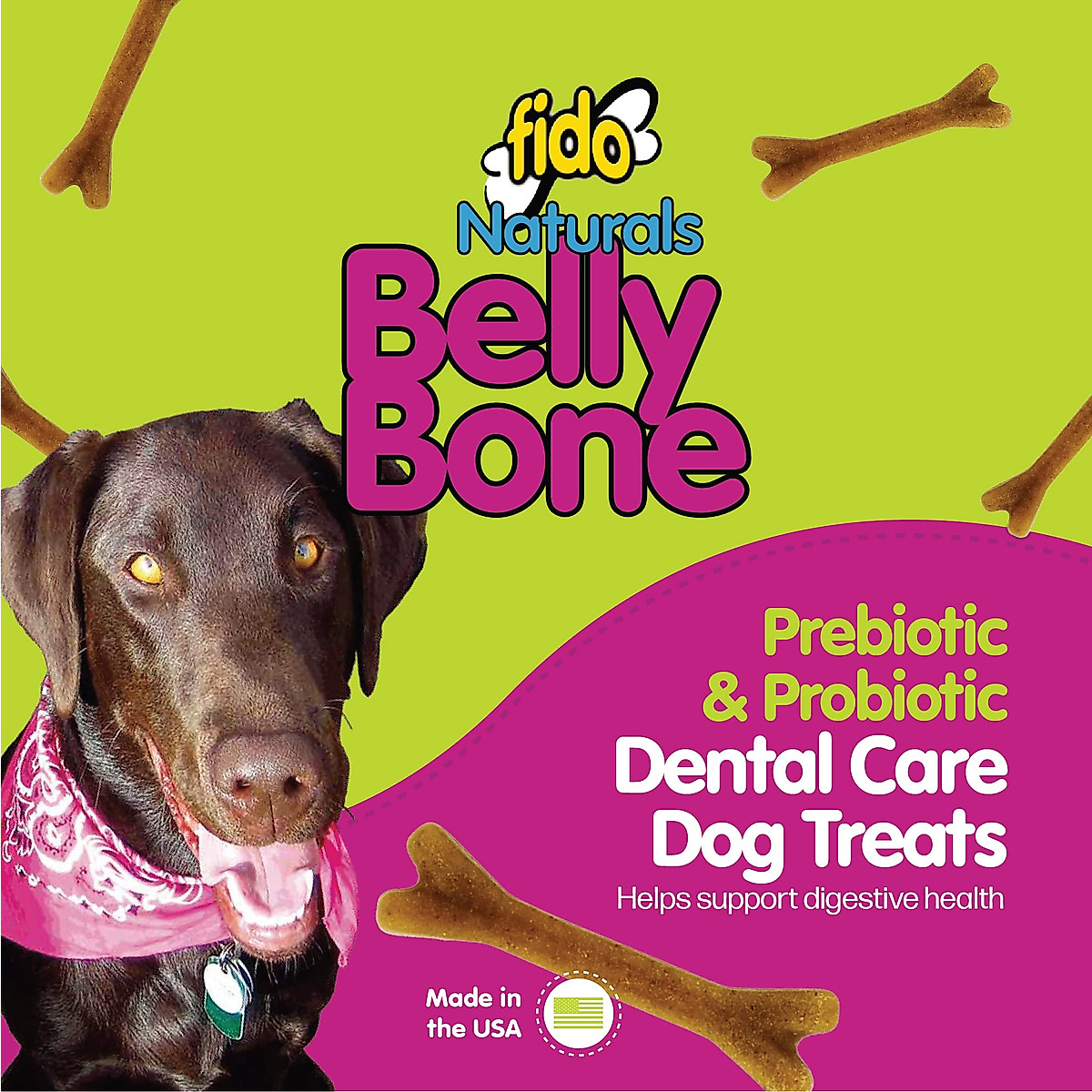 Fido Belly Bones for Dogs, Yogurt Flavored Large Dog Dental Treats - 4 Treats Per Pack (3 Pack) - for Large Dogs (Made in USA) - Plaque and Tartar Control for Fresh Breath, Digestive Health Support