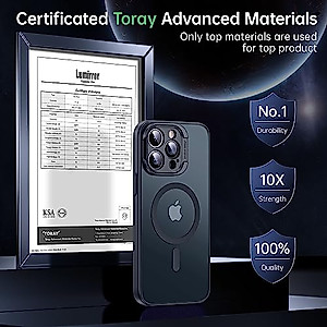 for iPhone 14 Pro Max Case with Sturdy Camera Stand [𝟐𝟎𝟐𝟑 𝑵𝑬𝑾], [Compatible with MagSafe] [Military Grade Protection] Shockproof Translucent Matte Magnetic Stylish Phone Case 6.7 inch, Black
