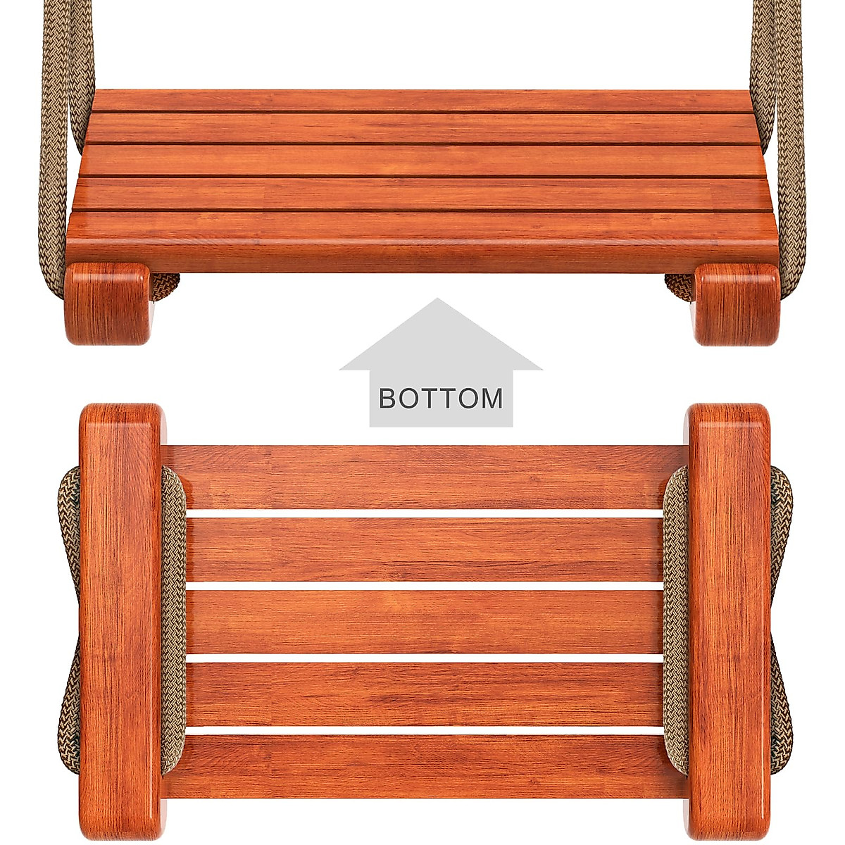 SELEWARE Wooden Swing Seat, Heavy Duty Wood Tree Swing for Adult Kids Playground Swing Sets for Backyard, Indoor Outdoor Flat Swing Seat (17.5 x 8.5 Inch) with Adjustable Rope