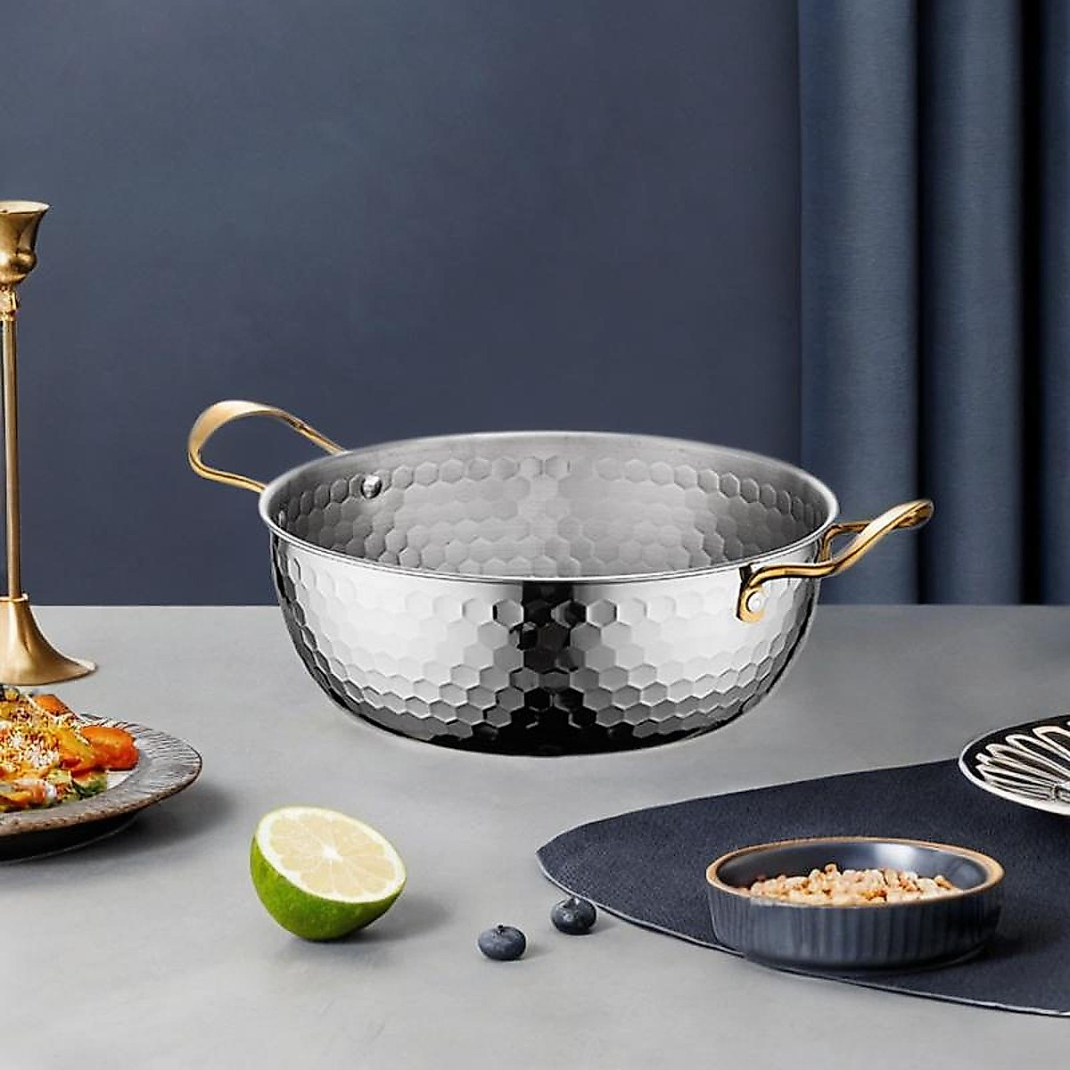 Fenteer Korea Ramen Pot Seafood Pot Double Ear Stockpot Kitchen Cookware Korean Instant Noodle Pot Kimchi Soup Pot for Picnic Camping, Silver 20cm