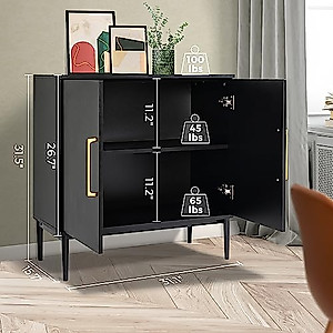 REHOOPEX Storage Cabinet with Doors, Modern Black Accent Cabinet, Free Standing Cabinet, Wooden Buffet Sideboards for Bedroom, Kitchen,Home Office