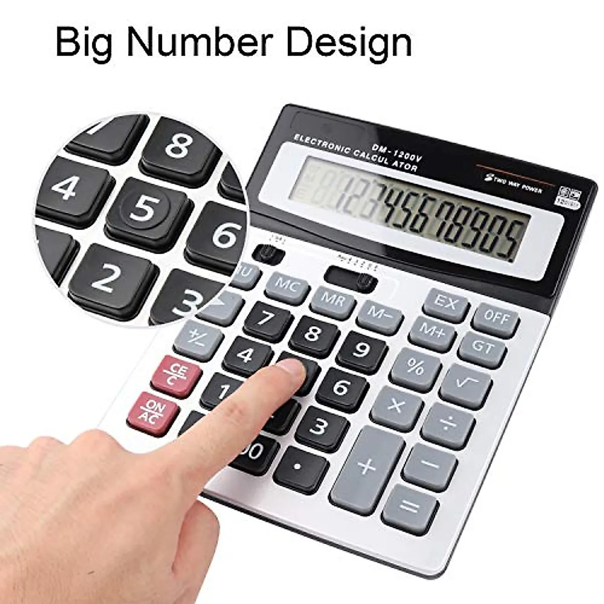 Large Electronic Calculator - 12 Digit, Dual Power, Big Buttons