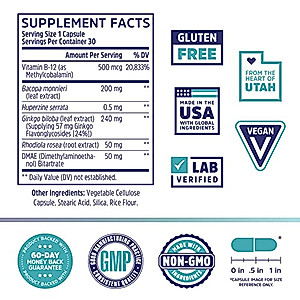 Zhou Neuro Peak Brain Support Supplement | Memory, Focus & Clarity Formula | DMAE, Rhodiola Rosea, Bacopa Monnieri, Ginkgo Biloba & More | 30 VegCaps