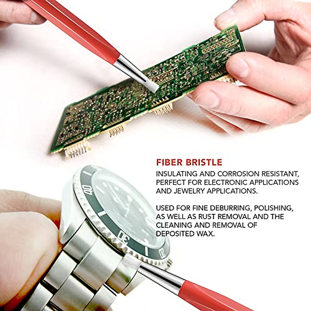 Pixiss Scratch Brush Pen Set with Replacement Tips, Fiberglass, Steel, Brass, Nylon, 5-inches Pen Style Prep Sanding Brush 4-Pack for Corrosion, Rust, Jewelry, Circuit Boards and Auto Body Work