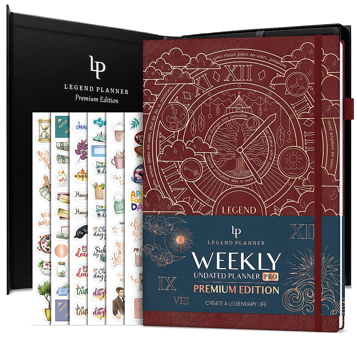 Legend Planner PRO Premium – Large Undated Weekly, Monthly & Budget Planner with Habit Tracker – Life Organizer for Time & Task Management, Goal Setting & Productivity – A4 size (Wine Red)