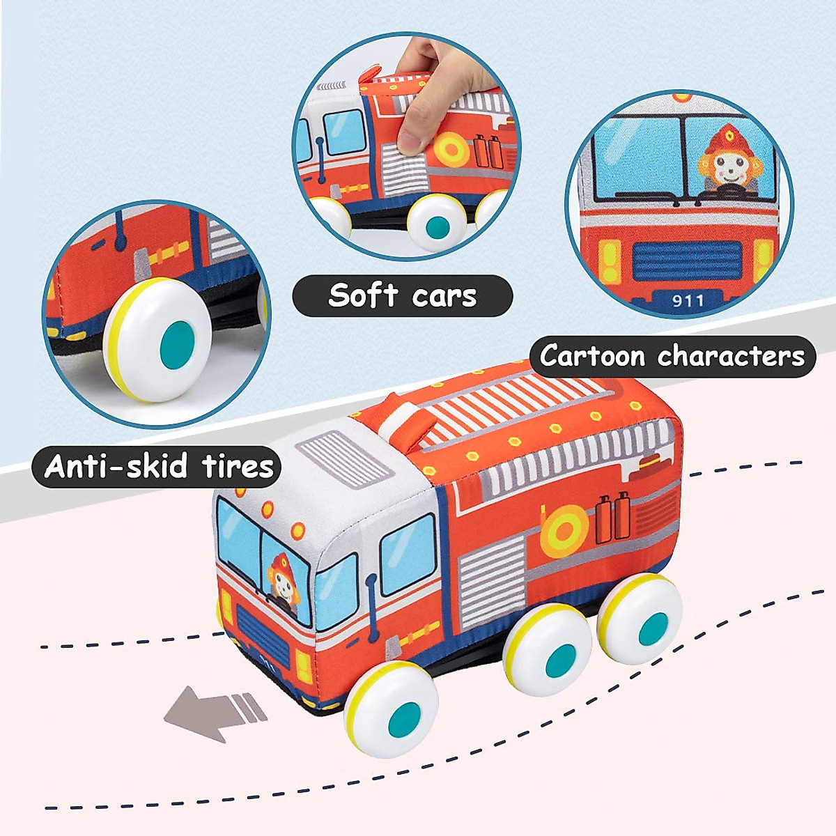 UNIH Car Toys for 1 Year Old Boy,Soft Plush Car Set with Play Mat,Pull-Back Vehicle Baby Soft Car Toys for Baby Toddlers 1 2 Year Old Boy Girl