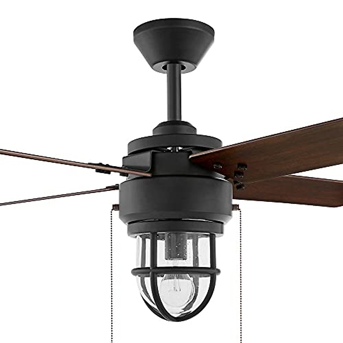 Hampton Bay Cedar Lake 44 in. Indoor/Outdoor LED Matte Black Damp Rated Downrod Ceiling Fan with Light Kit and 4 Reversible Blades (52109)